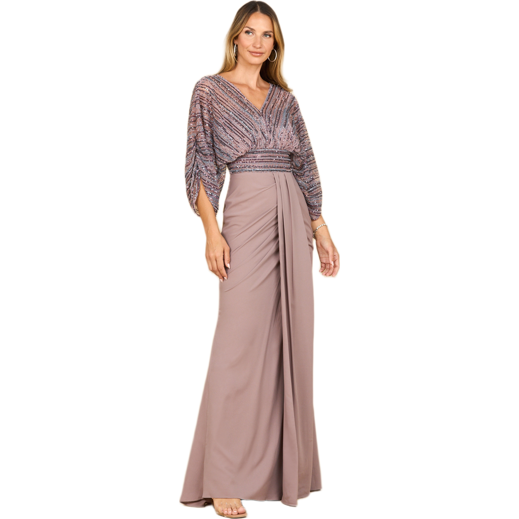 LARA NEW YORK LARA New York Draped Skirt Gown with Cape Sleeves